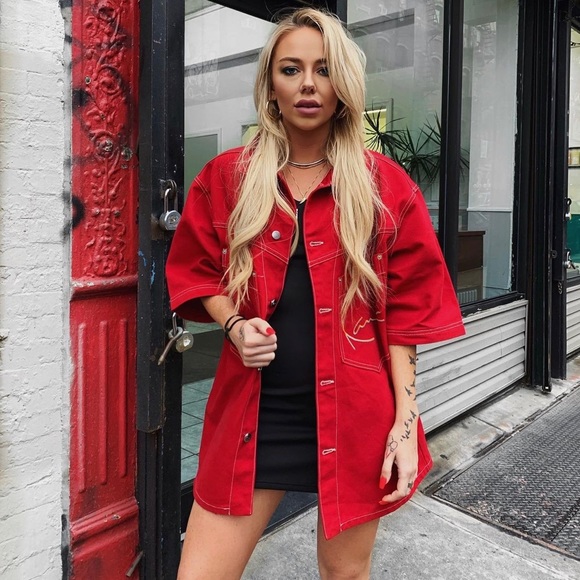 Karl Kani | Jackets & Coats | Karl Kani Red Short Sleeve Shirt Jacket ...